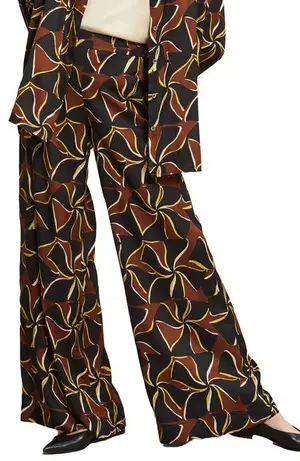 OTTOD'AME Printed Viscose Palazzo Trousers - Brown