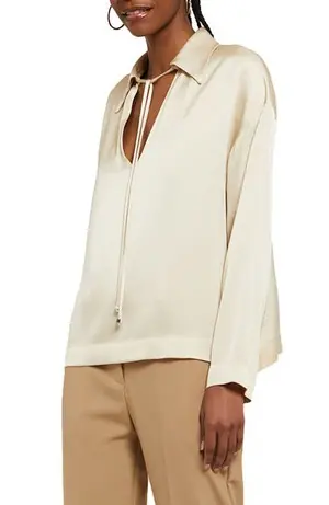 OTTOD'AME Viscose Blouse With Tie - Ecru