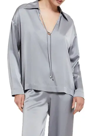 OTTOD'AME Viscose Blouse With Tie - Grey