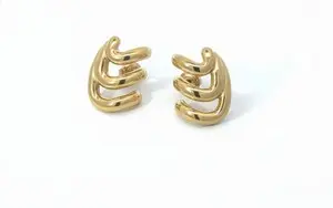GEMINI JEWELRY Triple Curve Stud Earrings - Yellow