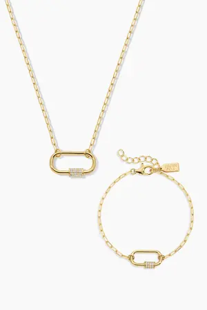 ELECTRIC PICKS Melrose Carabiner Necklace And Bracelet Set Of 2 - Gold