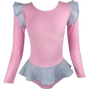 NESSI BYRD Silver Glitter Ruffles Long-sleeve Rashguard