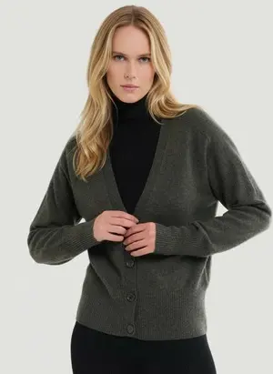 Majestic Filatures Cashmere V-neck Cardigan - Kaki