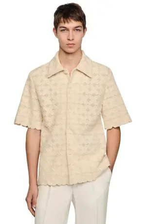 Sandro Cotton Broderie Anglaise Shirt - Ecru