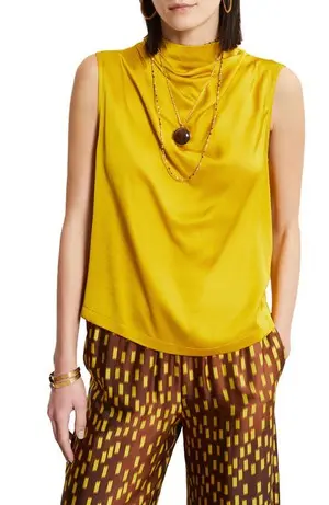 OTTOD'AME Draped Satin Sleeveless Top - Yellow