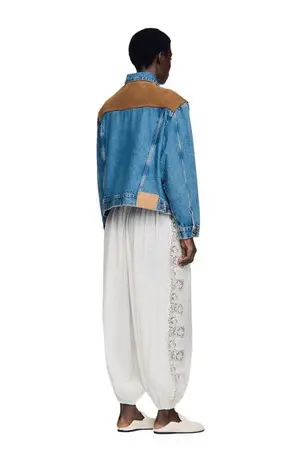 Sandro Denim And Suede Oversized Jacket - Light Bu Jean