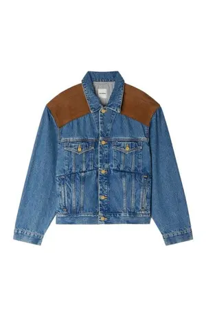 Sandro Denim And Suede Oversized Jacket - Light Bu Jean