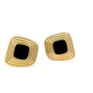 GEMINI JEWELRY Square Frame Stud Earrings - Yellow