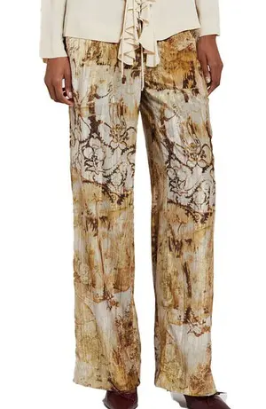 OTTOD'AME Printed Palazzo Trousers Beige