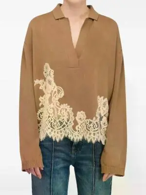 SEMICOUTURE V-neck Sweater With Lace Detail