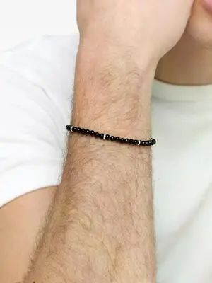 Mateo Hex Nut Onyx Bead Bracelet - Black