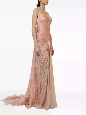 IRIS SERBAN Feather-trim Maxi Dress