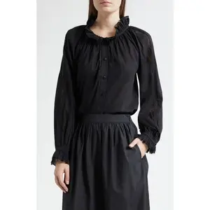 Mille Annette Lace Detail Cotton Button-up Shirt - Black