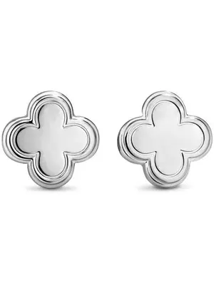 DEVATA Contour-lined Clover Stud Earrings - Silver