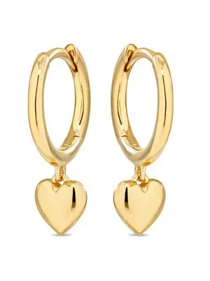 DEVATA Heart Hoop Earrings In Gold Plated Sterling Silver