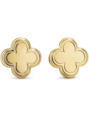 DEVATA Contour-lined Clover Stud Earrings In Gold Plated Sterling Silver - Yellow Gold