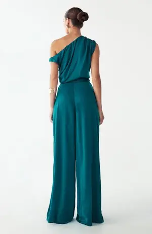 WILLA Asymmetrical Draped Wide-leg Jumpsuit