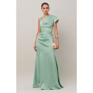 SAVEL Natalia Maxi Dress With Asymmetric Neckline And Draping - Light Sage