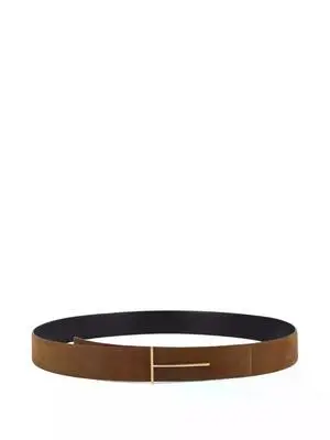 TOM FORD T-Buckle Suede Belt Neutrals