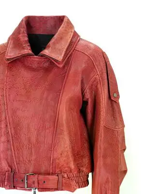 Alessandra Rich Belted Leather Jacket - Red