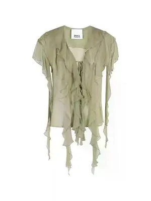 Erika Cavallini Ruffled-tie Blouse - Green