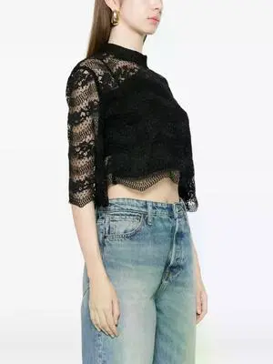 TWINSET Lace Blouse With Scalloped Hem - Black