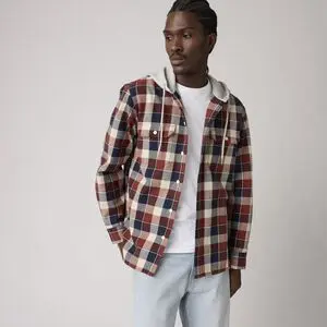 LEVI'S Plaid Hooded Classic Worker Shirt - Reeve Plaid Russet Brown