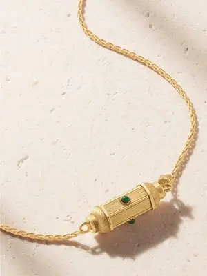 MARIE LICHTENBERG Micro Coco Locket Emerald Necklace - Gold