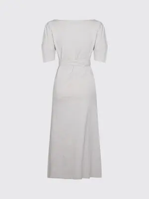 LEMAIRE Midi Sheath Dress In Cotton And Linen Blend - Pearl