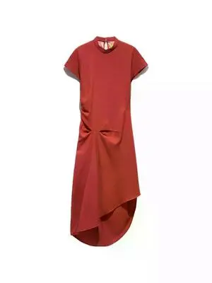 Shanghai Tang Gathered Asymmetric Dress - Red
