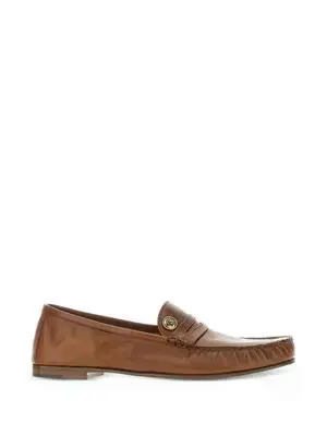 Versace Logo-embellished Calf Leather Loafers - Brown