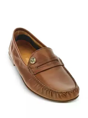 Versace Logo-embellished Calf Leather Loafers - Brown
