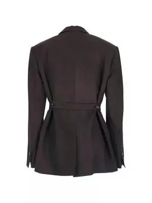 TELA Double-breasted Belted Blazer - Brown