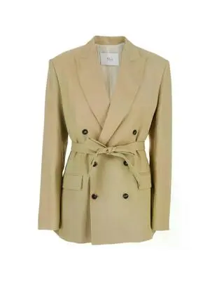 TELA Belted Double-breasted Blazer - Neutrals