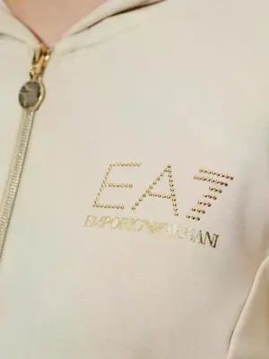 EA7 Zip-up Hoodie With Logo Detail - Neutrals