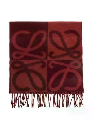 Loewe Fringed-edge Logo-pattern Scarf - Red
