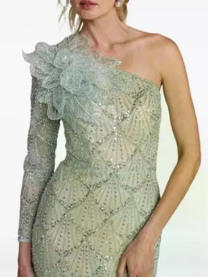 Mac Duggal Flower-embellished One-shoulder Maxi Dress - Neutrals