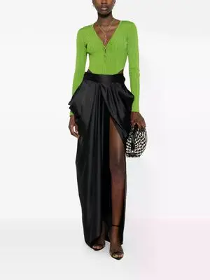 Elisabetta Franchi Ribbed V-neck Bodysuit - Green