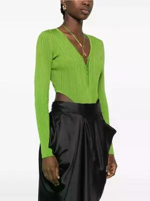 Elisabetta Franchi Ribbed V-neck Bodysuit - Green