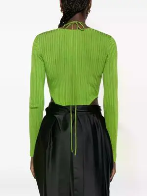 Elisabetta Franchi Ribbed V-neck Bodysuit - Green
