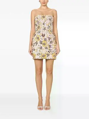 Costarellos Sirra Beaded Floral Strapless Mini Dress