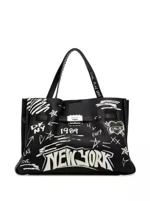 Dkny Grafitti-print Tote Bag - Black