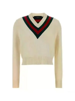 Gucci V-neck Striped Wool Sweater - Neutrals