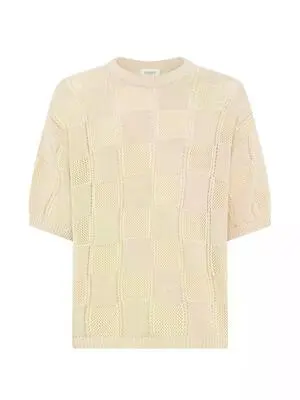 LANEUS Knitted Check T-shirt - Neutrals