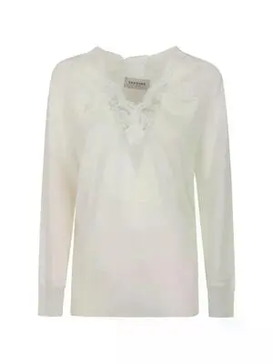 Ermanno Scervino Lace-detail V-neck Top - Neutrals