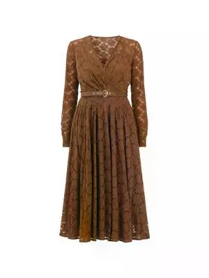Max Mara Lace Belted Midi Dress - Brown