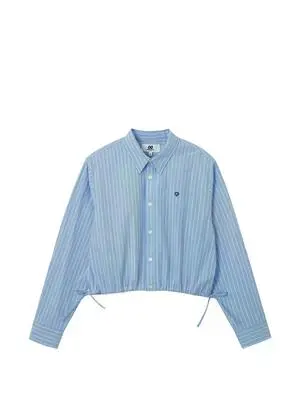 CHOCOOLATE Striped Drawstring-details Cotton Shirt - Blue