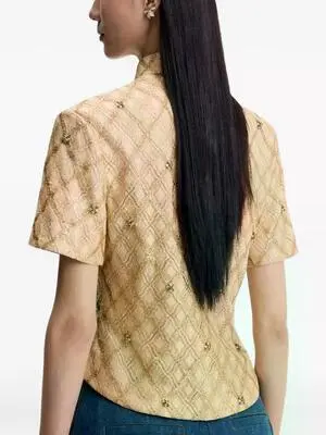 Shanghai Tang Latticework Embellished Top - Neutrals