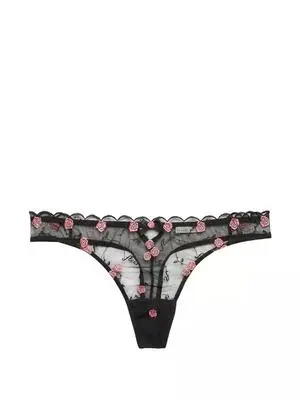 Fleur Du Mal Rose-embroidery Mesh Thong - Black