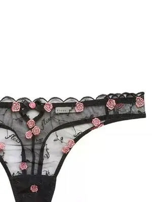 FLEUR DU MAL Rose-embroidery Mesh Thong